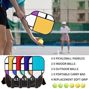 Pickleball Paddles - Pickleball Set of 4 Paddles,Pickle Ball raquette Set 4 Graphite Pickleball Rackets Set Includes Paddle Set of 4, 4 Balls,1 Bag & 4 Pickleball Grip