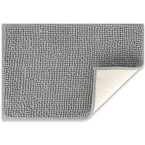 fyy bathroom rug, non-slip bath mat for bathroom, extra absorbent soft plush chenille bath rug carpet for bathtub/shower room/bathroom floor, machine washable & quick dry (short grey, 16x24 inches)