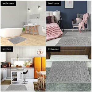 FYY Bathroom Rug, Non-Slip Bath Mat for Bathroom, Extra Absorbent Soft Plush Chenille Bath Rug Carpet for Bathtub/Shower Room/Bathroom Floor, Machine Washable & Quick Dry (Short Grey, 16x24 inches)