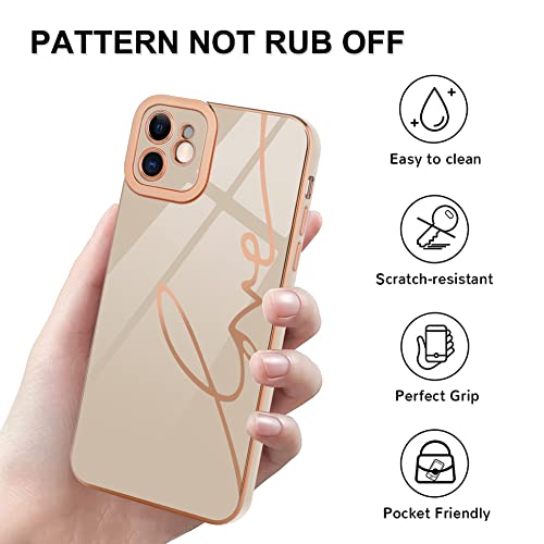 OOK Compatible with iPhone 11 Case Love Letter Graphic Luxury Electroplated Case Soft TPU Shockproof Full Camera Lens Protective Case for iPhone 11 6.1 Inch-White