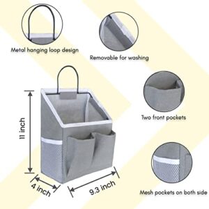 Kanrichu 2pcs Small Wall Hanging Organizer Bag, Linen Fabric Door Hanging Storage Basket with Pockets, Waterproof Bin for Kitchen, Bedroom, Office, RV Camper (Gray)