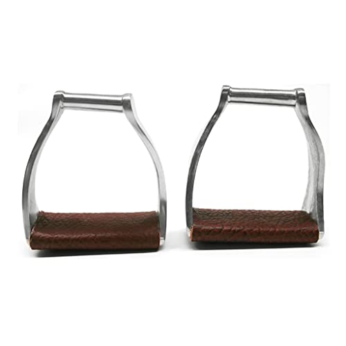 N/A Brown Cowhide Pedal Pad Stainless Steel Stirrups Saddle Accessories Western Riding (Color : As Shown, Size : One Size)