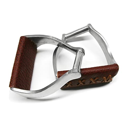 N/A Brown Cowhide Pedal Pad Stainless Steel Stirrups Saddle Accessories Western Riding (Color : As Shown, Size : One Size)