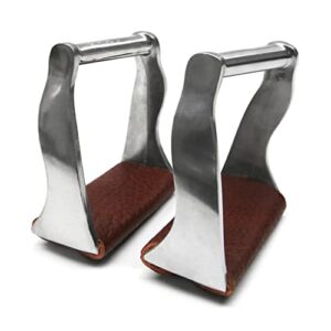 N/A Brown Cowhide Pedal Pad Stainless Steel Stirrups Saddle Accessories Western Riding (Color : As Shown, Size : One Size)