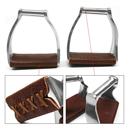 N/A Brown Cowhide Pedal Pad Stainless Steel Stirrups Saddle Accessories Western Riding (Color : As Shown, Size : One Size)