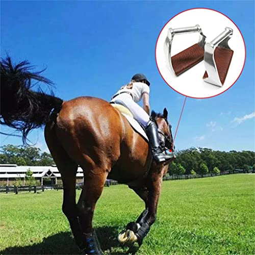 N/A Brown Cowhide Pedal Pad Stainless Steel Stirrups Saddle Accessories Western Riding (Color : As Shown, Size : One Size)