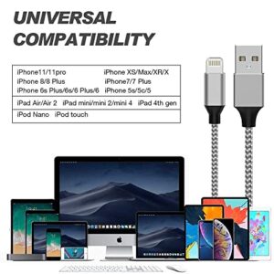 [Apple MFi Certified] 6Pack[3/3/6.1/6.1/6.1/10FT] iPhone Charger Lightning Cable Compatible iPhone 14Pro/14/13Pro/13/12Pro/12/11Pro/11/XS and More(Silver)