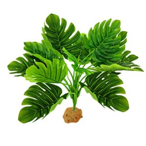 wishlotus fish tank plant decoration, artificial plastic plant leaves with sturdy ceramic base, aquarium landscape plant ornament for fish tank/aquarium decoration, betta rest hiding leaves (green)