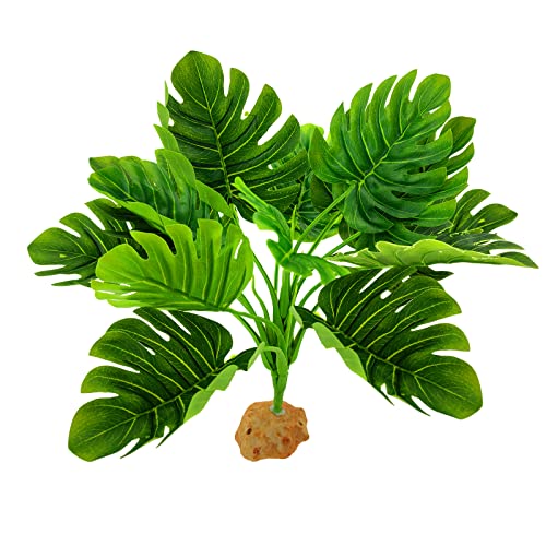 WishLotus Fish Tank Plant Decoration, Artificial Plastic Plant Leaves with Sturdy Ceramic Base, Aquarium Landscape Plant Ornament for Fish Tank/Aquarium Decoration, Betta Rest Hiding Leaves (Green)