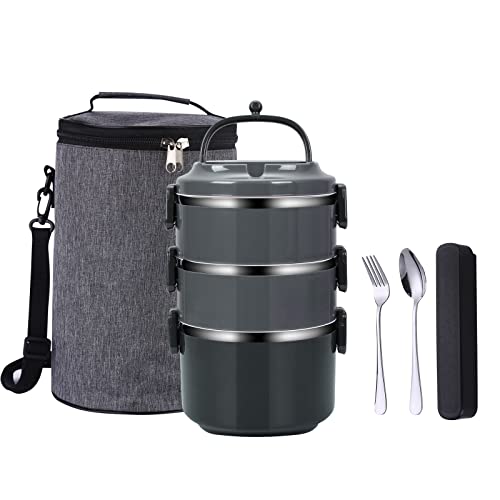 SHUCHENGMAOYI Insulated Food Container,Bento Stackable Lunch Box,3 Layers stainless steel bento lunch box thermal bento box Leakproof Food Storage Container with Lunch Bag & Cutlery