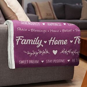 SIMORAS Positive Words Blanket with Sleep Mask, Socks and Gift Box - Family Home Trust Comfort Blanket Gift Set for Christmas, Birthday - Positive Energy Throw Blankets for Women - Purple, 60"x50"