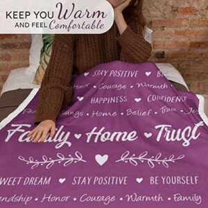 SIMORAS Positive Words Blanket with Sleep Mask, Socks and Gift Box - Family Home Trust Comfort Blanket Gift Set for Christmas, Birthday - Positive Energy Throw Blankets for Women - Purple, 60"x50"