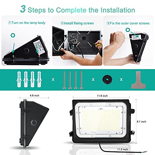 DragonLight 80W LED Wall Pack Light with Dusk-to-Dawn Photocell, IP65 Waterproof Security Flood Lights Outdoor, 5000K Daylight 10,800LM Super Bright 100-277V for Commercial Street & Area Lighting