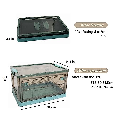 whale pocket Large Clear Plastic Storage Box with Lid Wheels Collapsible Storage Bins with Double Doors Stackable Folding Container Organizer Cube for Home Office Closet (White)