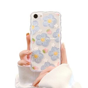 ownest compatible for iphone 7 case,iphone 8 case,iphone se 2020/se 2022 clear case with flower cute strawberry lace design for girls woman tpu slim floral case for iphone 7/8/se 2020/se 2022-blue