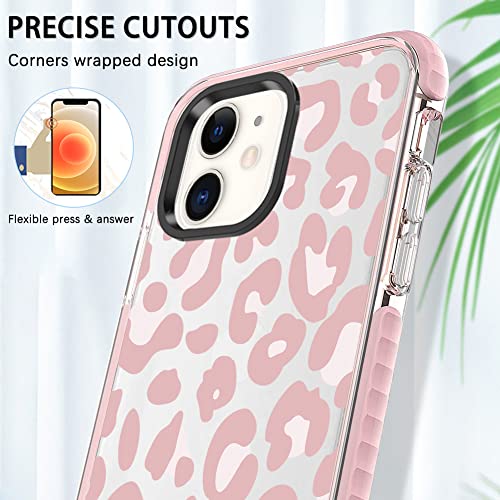 ZIYE Clear Case for iPhone 12,iPhone 12 Pro Cover Pink Leopard Design Shockproof Soft TPU Bumper Protective Phone Case for Women Girls Girly Pink Case for iPhone12/12 Pro 6.1 inch