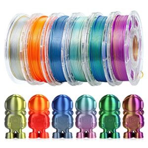 ftureera pla filament, silk 3d printer filament 1.75mm, dual color co extrusion and rainbow pla filament bundle multicolor, dimensional accuracy +/- 0.02 mm, 250g x 6 spool/3.3lb