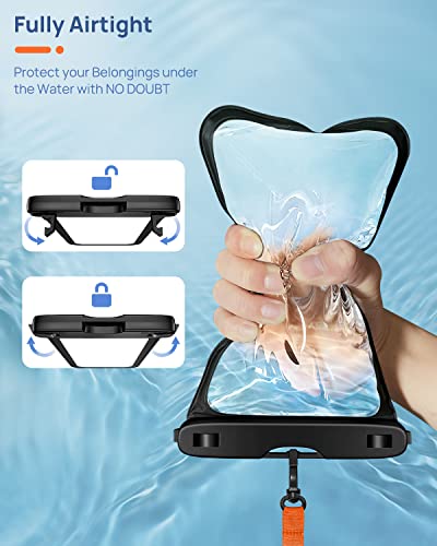 Lanhiem 10.5" Large Waterproof Phone Pouch, 2 Pack Universal IPX8 Waterproof Dry Bag with Lanyard for iPhone 14/13/12 Pro Max, Samsung Galaxy S23 Ultra, S22 S21 S20 FE, Google Pixel 7 6A, Black+Black