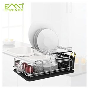 ETRENDS Dish Drying Rack Expandable Dish Racks for Kitchen Counter, 2-Tier Large Capacity Dish Rack Kitchen Sink Rust Proof Dish Drainer Drainboard Set with Utensil Holder(Stainless Steel)