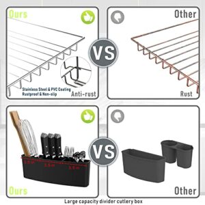 ETRENDS Dish Drying Rack Expandable Dish Racks for Kitchen Counter, 2-Tier Large Capacity Dish Rack Kitchen Sink Rust Proof Dish Drainer Drainboard Set with Utensil Holder(Stainless Steel)