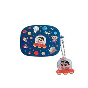 soft tpu cartoon case with charm for apple airpods pro airpodspro 2019 model crayon shin-chan blue color outer space japanese anime cute lovely adorable girls kids women