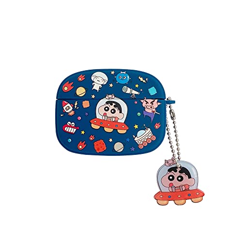 Soft TPU Cartoon Case with Charm for Apple AirPods Pro AirPodsPro 2019 Model Crayon Shin-chan Blue Color Outer Space Japanese Anime Cute Lovely Adorable Girls Kids Women