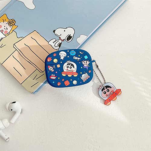 Soft TPU Cartoon Case with Charm for Apple AirPods Pro AirPodsPro 2019 Model Crayon Shin-chan Blue Color Outer Space Japanese Anime Cute Lovely Adorable Girls Kids Women