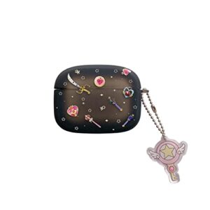 soft tpu case with beads chain charm for apple airpods 3 airpods3 2021 generation sakura crystal magical wand black color japanese cartoon anime cute lovely adorable girls kids women