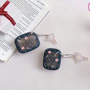 Soft TPU Case with Beads Chain Charm for Apple AirPods 3 AirPods3 2021 Generation Sakura Crystal Magical Wand Black Color Japanese Cartoon Anime Cute Lovely Adorable Girls Kids Women