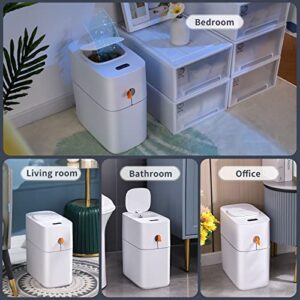 MOPUP Touchless Bathroom Trash Can,4 Gallon Waterproof Small Bedroom Garbage Can, Plastic Slim Motion Sensor Narrow Trash Bin for Bedroom,Office,RV (White)