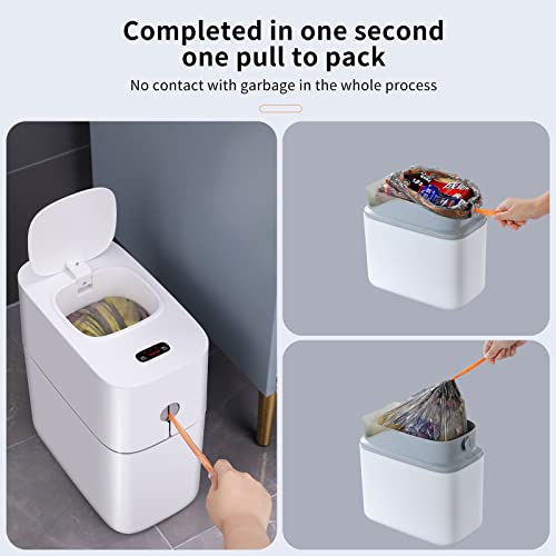 MOPUP Touchless Bathroom Trash Can,4 Gallon Waterproof Small Bedroom Garbage Can, Plastic Slim Motion Sensor Narrow Trash Bin for Bedroom,Office,RV (White)