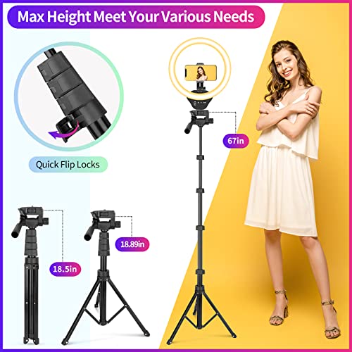 Torjim 12" RGB Ring Light with 67" Tripod Stand, Selfie Ring Light with Phone Holder & Wireless Remote, 3 CCT Modes & 12 Color Modes LED Ring Light for Selfie/Makeup/TikTok/YouTube