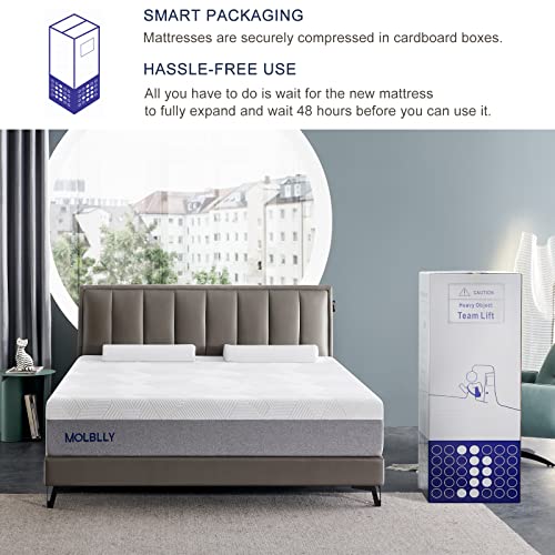 Molblly Queen Mattress, 10 inch Gel Memory Foam Queen Size Mattress in a Box, Medium Firm Bed Mattress Queen, Cool Sleep & Comfy Support, 10 Year Support