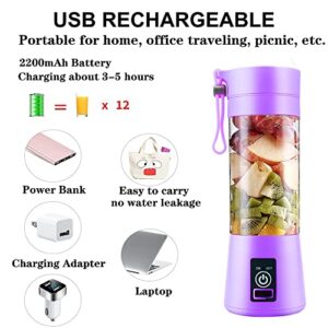 Portable Blender, Personal Sizes Juice Blenders Shake, Mini Smoothie Jucier Blender Cups for Shakes and Smoothies, Electric USB Rechargeable Juicer Machine, Portable Smoothie Maker Blender Jet with 6 Blades(Purple)