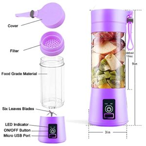 Portable Blender, Personal Sizes Juice Blenders Shake, Mini Smoothie Jucier Blender Cups for Shakes and Smoothies, Electric USB Rechargeable Juicer Machine, Portable Smoothie Maker Blender Jet with 6 Blades(Purple)