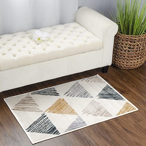 SUPERIOR Adrija Indoor 2' x 3' Area Rug for Living/Dining/Family Room, Bedroom, Kitchen, Playroom, Durable Polypropylene Rug for Home and Office, On Tile & Carpet, Modern Geometric Casual, Bone