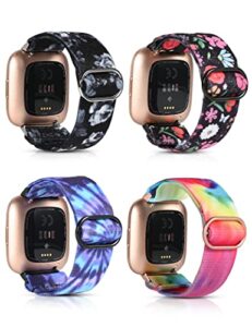 crodi 4 packs elastic bands compatible with fitbit versa 2/versa/versa lite/versa se smartwatch nylon solo loop strap,adjustable stretchy sports wristbands,women man replacement soft watch bracelet