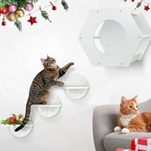 Cat House Wall Mount, Cat Shelves and Perches for Wall Fit Cat Up to 10Lbs, Cat Wall Shelves with 3 Wall Steps and Scratching Pad, Cat Hammock Wall Mount, White