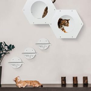 Cat House Wall Mount, Cat Shelves and Perches for Wall Fit Cat Up to 10Lbs, Cat Wall Shelves with 3 Wall Steps and Scratching Pad, Cat Hammock Wall Mount, White