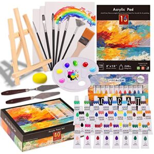 kalour acrylic paint set 56 pcs,painting supplies with 24 acrylic paint,16 sheets acrylic pad,painting brushes,canvas,palette,easel - art craft paints kit for artists beginners,kids and adults.