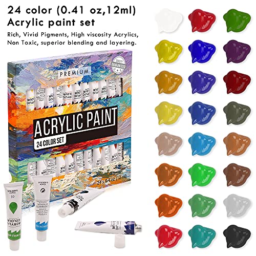 Kalour Acrylic Paint Set 56 pcs,Painting Supplies with 24 Acrylic Paint,16 Sheets Acrylic Pad,Painting Brushes,Canvas,Palette,Easel - Art Craft Paints Kit for Artists Beginners,Kids and Adults.