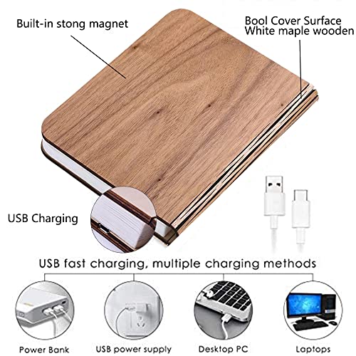 MWrouqfur Wooden Book Light, Novelty Folding Book Lamp, Folding Night Light, USB Rechargeable Wooden Table Lamp, Magnetic Design - Creative Gift Home Office Decor for Family Girlfriend