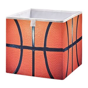 basketball collapsible fabric storage cubes bins with handles square closet organizer waterproof lining for nursery drawer shelves cabinet 11.02x11.02x11.02 inches