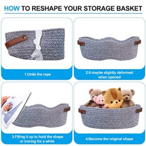 AmapleL Toilet Basket Tank Topper, Small Cotton Rope Woven Basket, Toilet Paper Basket with Handles, Storage Basket for Bathroom, 13"x5.9"x4" Blue