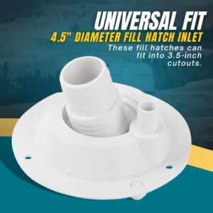 TonGass (2-Pack) Universal Fit Gravity Feed Fresh Water Fill Hatch Inlet for RV Trailers (White) - 4.5" Diameter Fill Hatch Inlet - with 1-1/4 Barbed Connector, Bayonet-Style Cap and 1/2" Air Vent