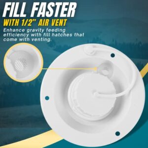 TonGass (2-Pack) Universal Fit Gravity Feed Fresh Water Fill Hatch Inlet for RV Trailers (White) - 4.5" Diameter Fill Hatch Inlet - with 1-1/4 Barbed Connector, Bayonet-Style Cap and 1/2" Air Vent