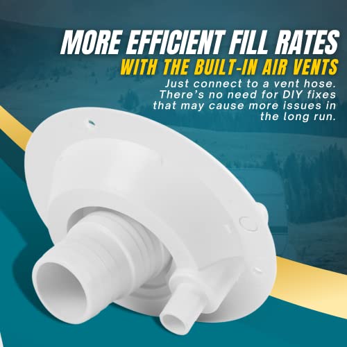 TonGass (2-Pack) Universal Fit Gravity Feed Fresh Water Fill Hatch Inlet for RV Trailers (White) - 4.5" Diameter Fill Hatch Inlet - with 1-1/4 Barbed Connector, Bayonet-Style Cap and 1/2" Air Vent