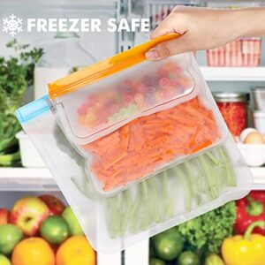 18 Pack Dishwasher Safe Reusable Food Bags, Leakproof Reusable Freezer Bags with PEVA and Silicone Material for Lunch Food Marinate Travel (White) - 4 Gallon 7 Sandwich 7 Snack Bags