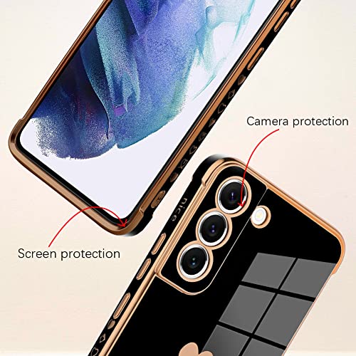 Bonoma Compatible with Samsung Galaxy S21 Plus Case Love Heart Plating Electroplate Luxury Elegant Case Camera Protector Soft TPU Shockproof Protective Corner Back Cover Galaxy S21 Plus Case -Black