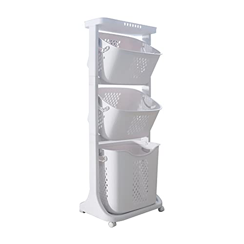 3-Layer Laundry Basket,Clothes Storage Basket with Universal Wheel Dirty Clothes Basket for Bathroom/Bedroom